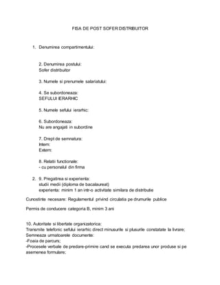 Fisa de post sofer distribuitor | DOCX