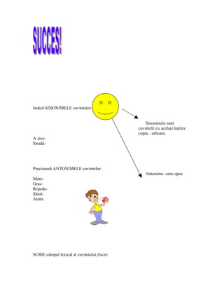 Fisa elevului clase lexicale, camp lexical, familie lexicala | DOC