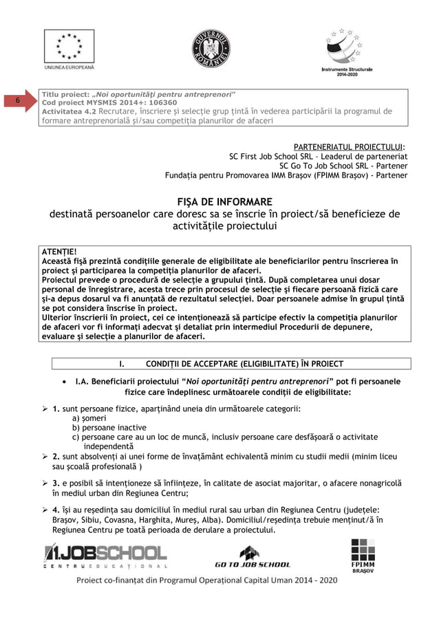 Fisa informare proiect Romania Start Up | PDF