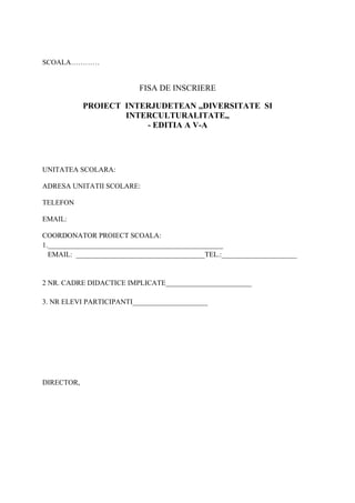 Invitatie participare Proiect Diversitate si interculturalitate - editia VI | DOC