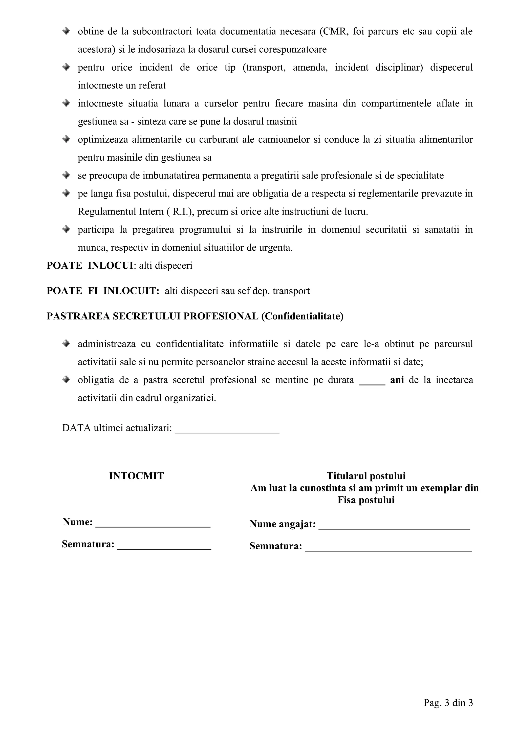 Fisa post dispecer | PDF