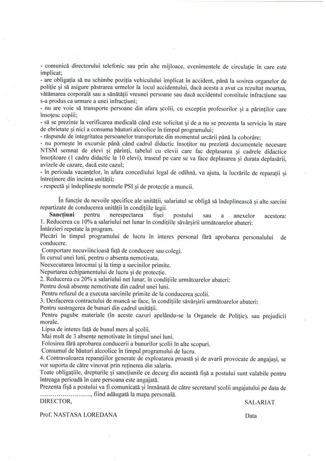 Fisa postului conducator auto | PDF