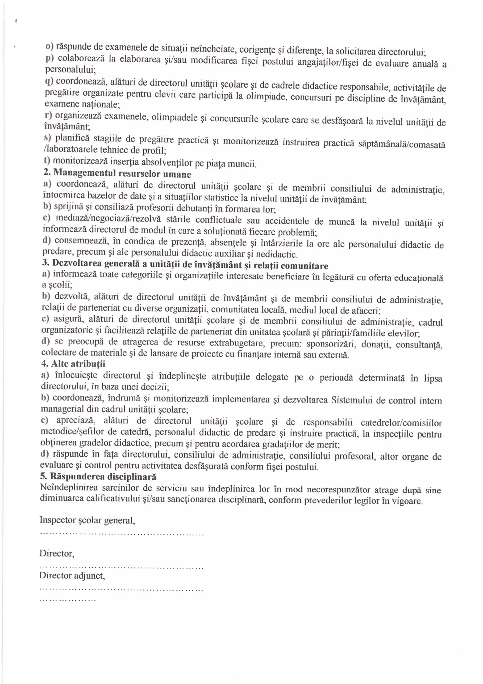 Fisa postului director adjunct | PDF