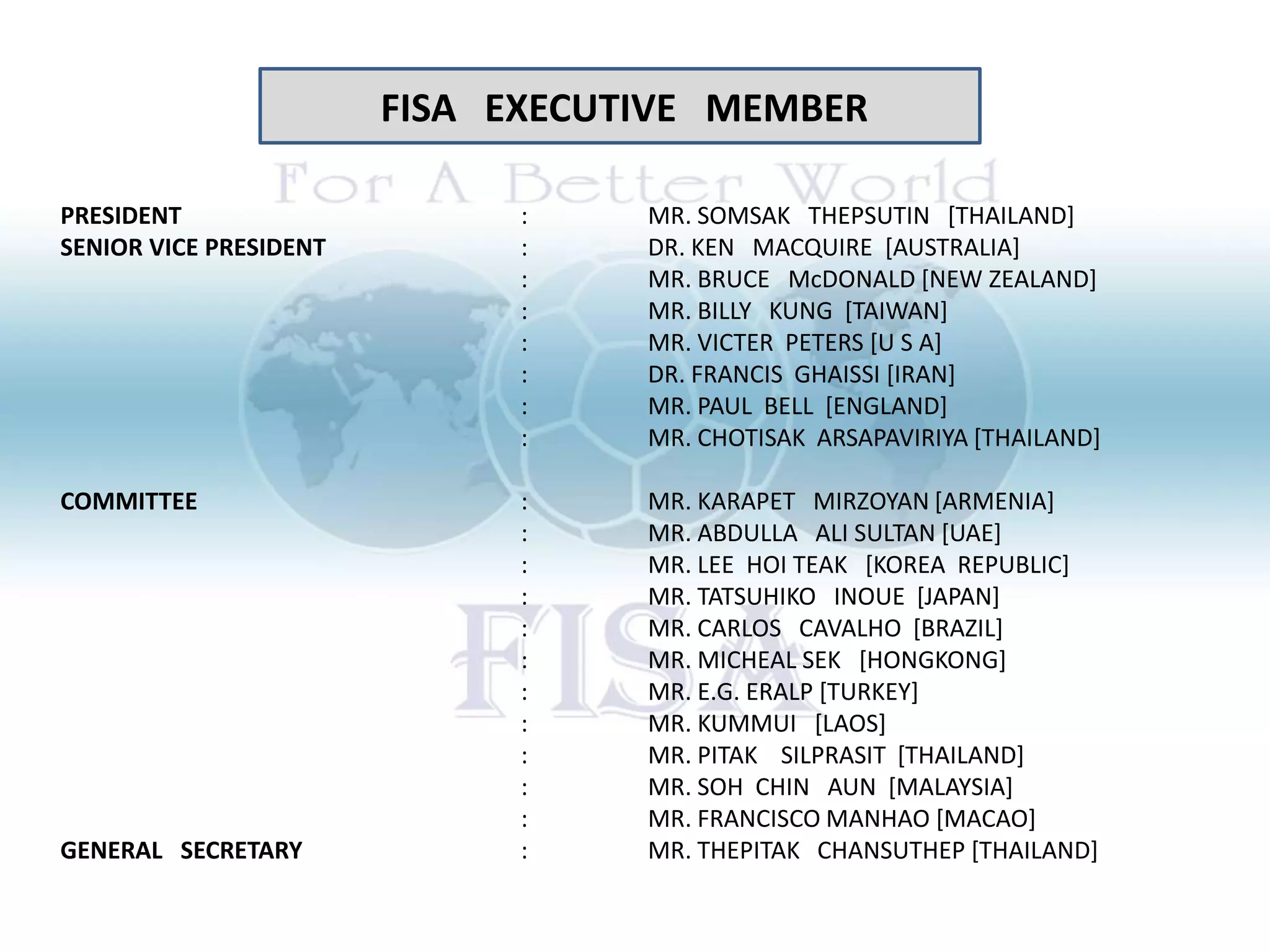 FISA Fédération Internationale de Senior Football Association | PPT