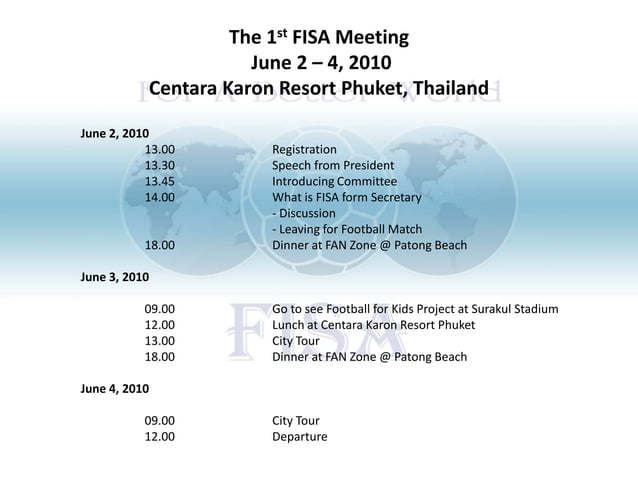 FISA Fédération Internationale de Senior Football Association | PPTX