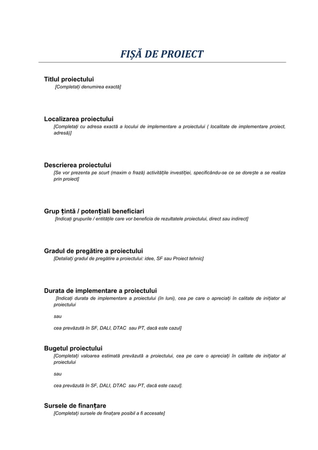 Fisa proiect SIDU iasi | PDF
