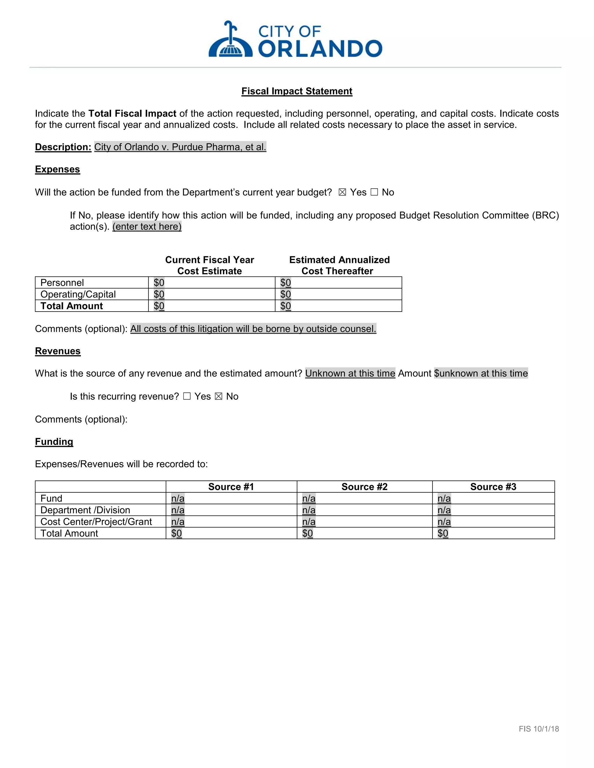 Fiscal impact statement_city_of_orlando_v._purdue_pharma_et_al. | PDF