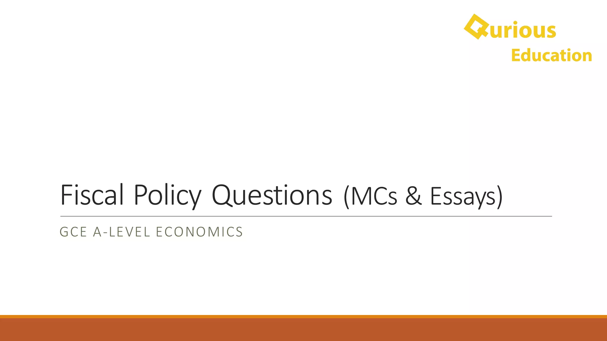 Fiscal Policy MC & Essay Questions - A-Level Economics | PDF
