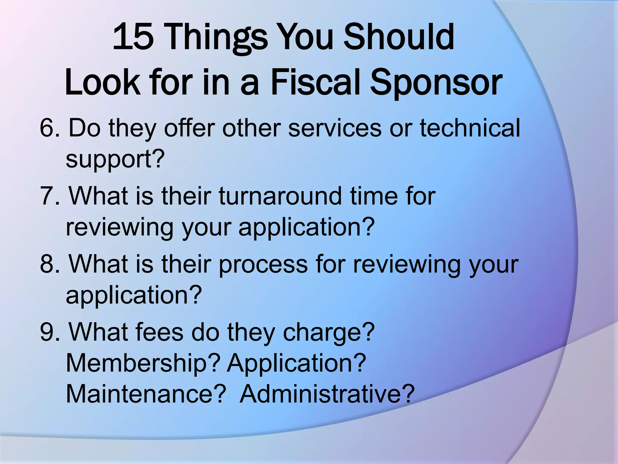 Fiscal sponsorship presentation roundtable | PDF