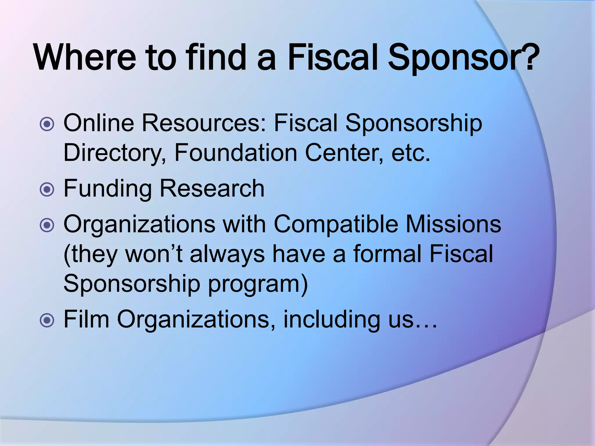 Fiscal sponsorship presentation roundtable | PDF