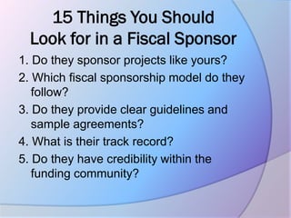 Fiscal sponsorship presentation roundtable | PDF