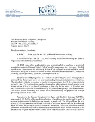 Fiscal Note H2692, M'Naghten Rule Impact | PDF