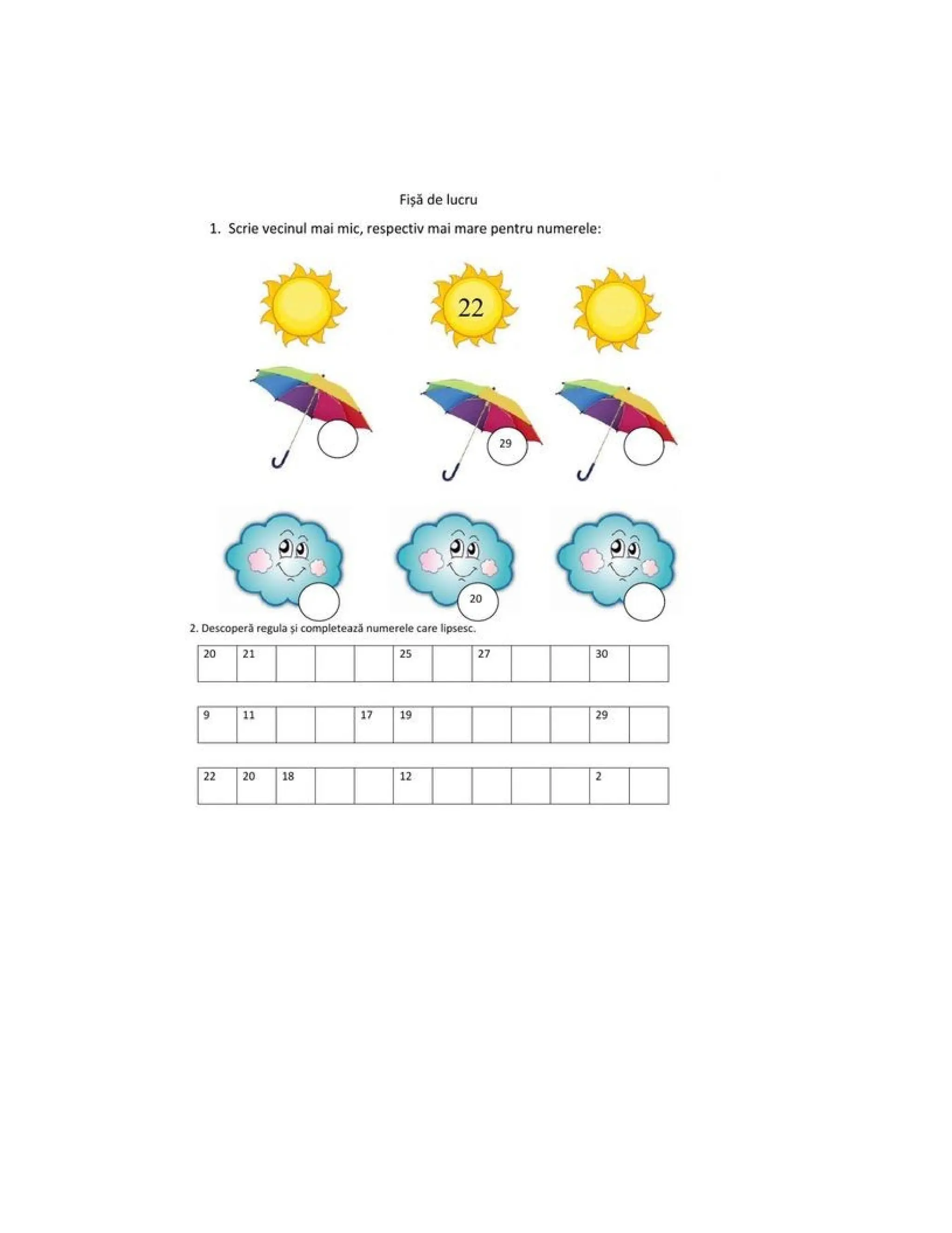 Fise matematica pentru clasa pregatitoare | DOCX