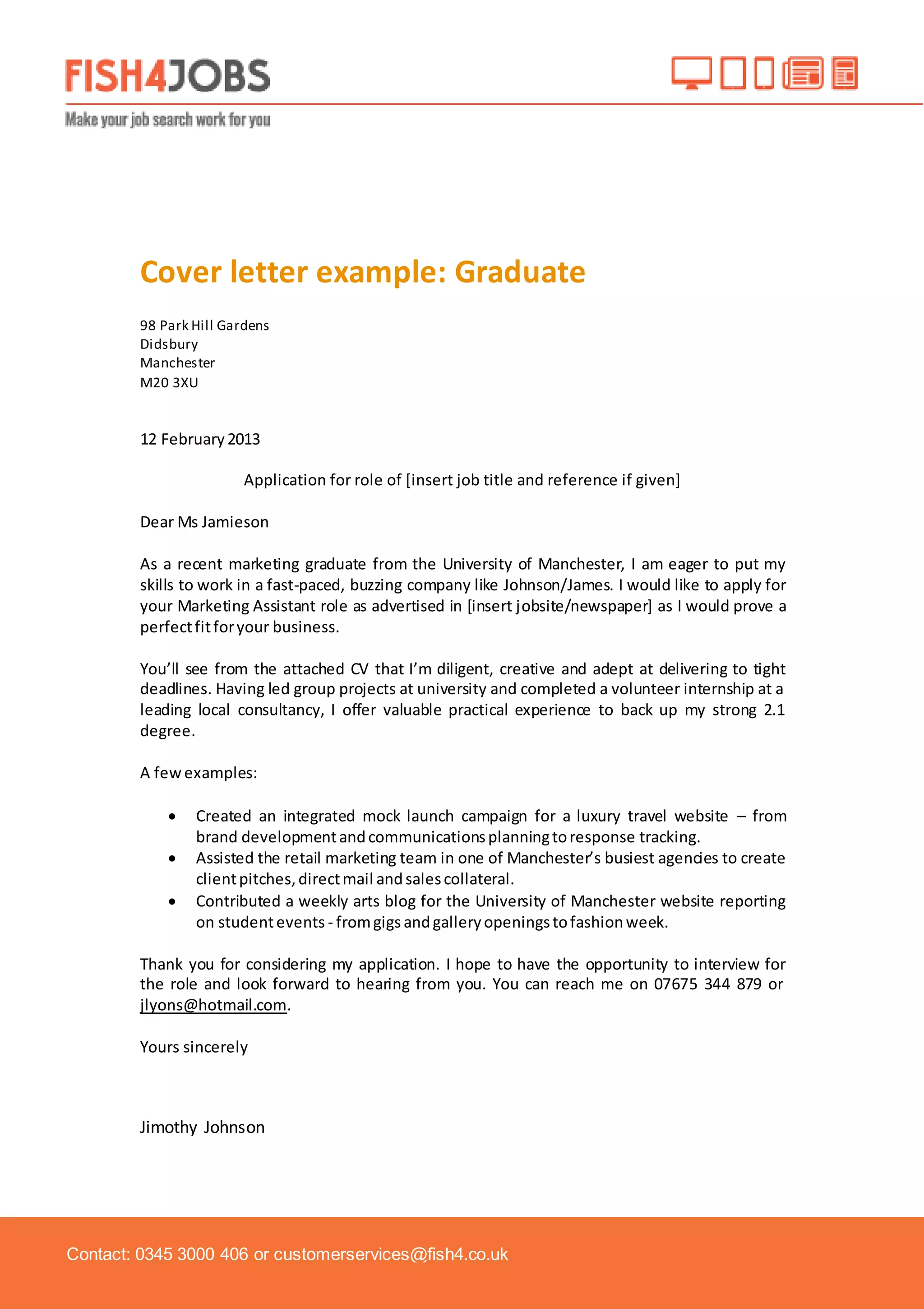 Fish4jobs Graduate Cover Letter Example | DOCX