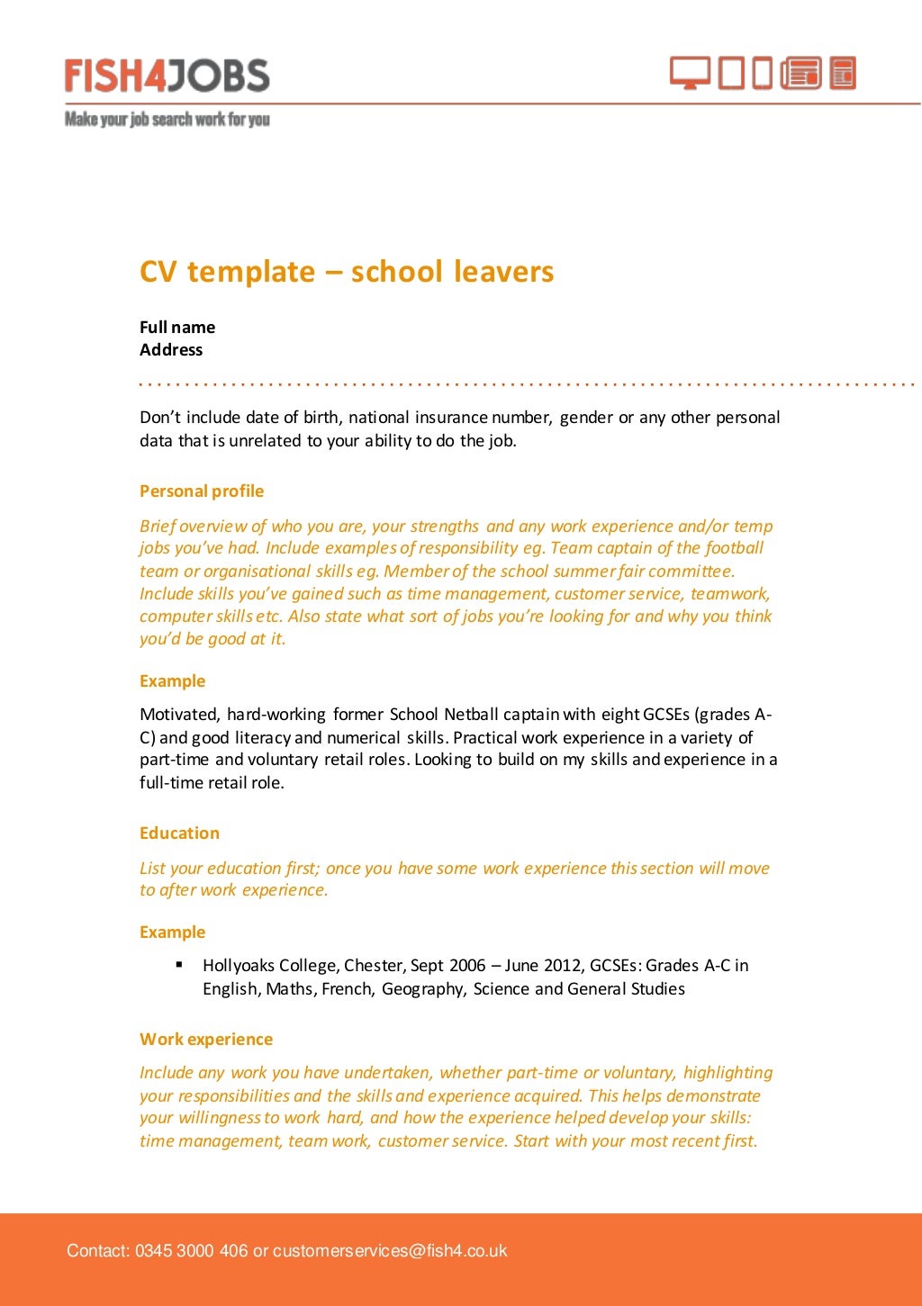Fish4jobs CV Template For School Leavers fish4jobs-cv-template-for-school-leavers