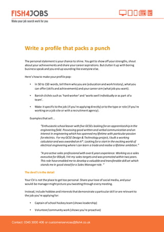 Fish4jobs How to Write a Personal Profile | PDF