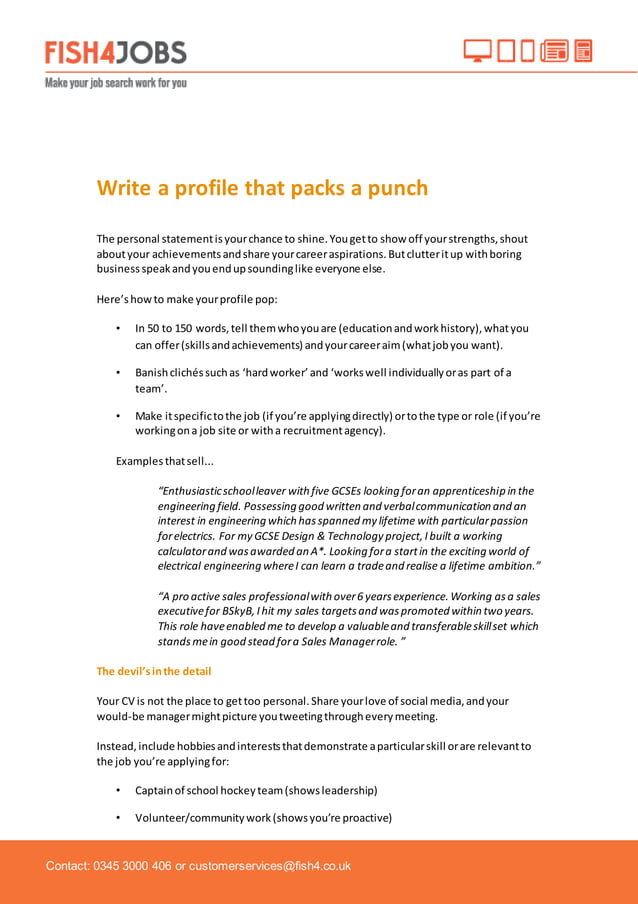 Fish4jobs How to Write a Personal Profile | PDF
