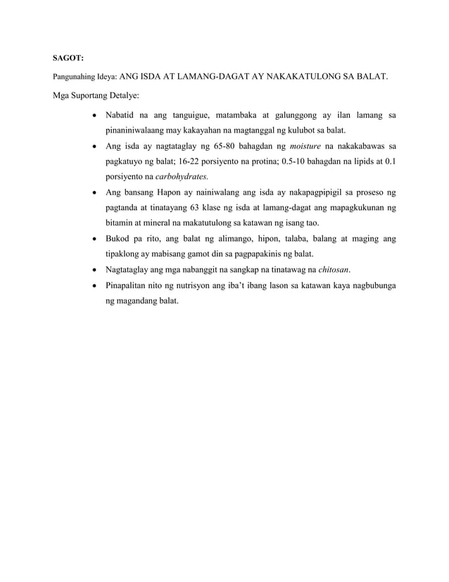 Fishbone diagram para sa pagkuha ng pangunahing ideya | DOCX