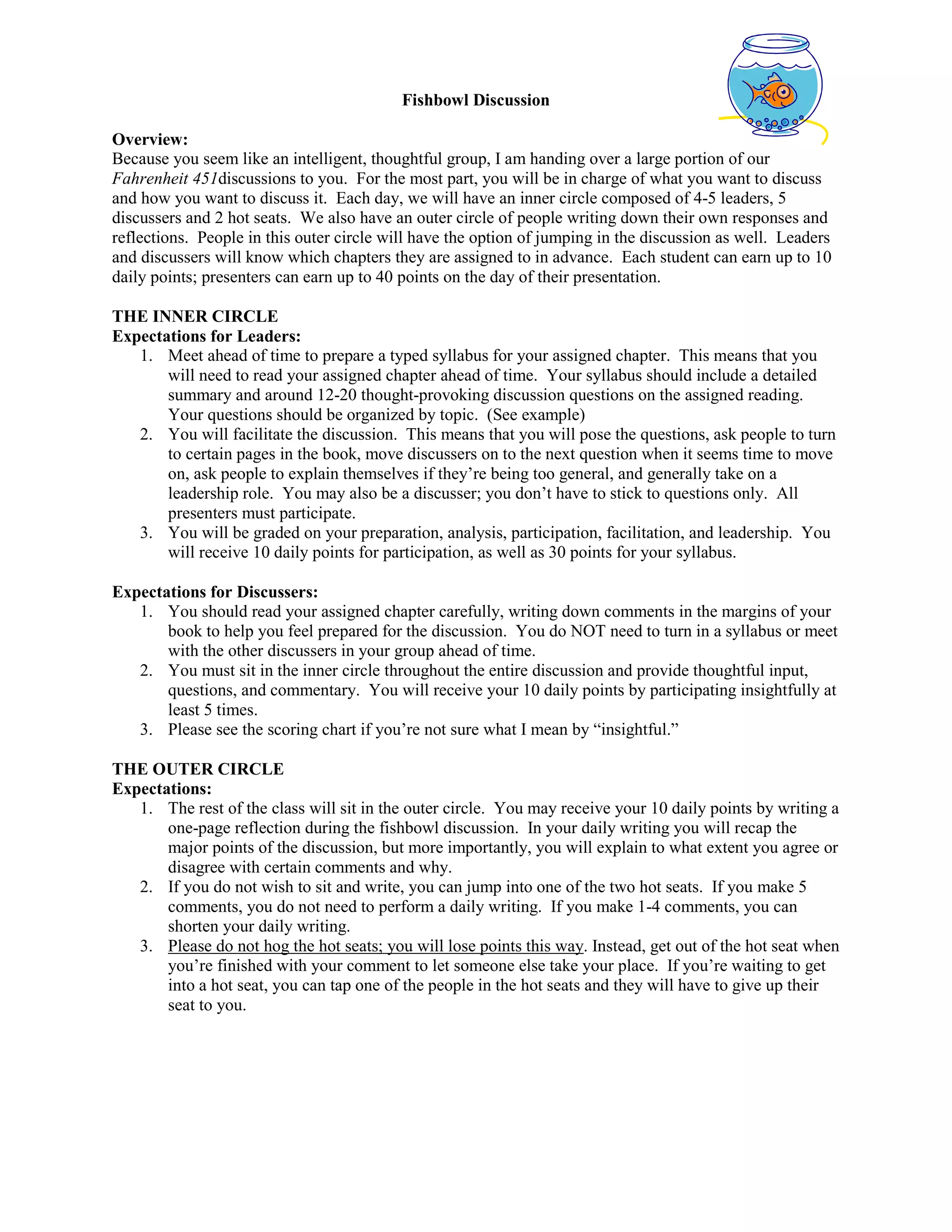 Fishbowl discussion | PDF | Educational Assessment | Education