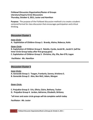 Fishbowl discussion 1 thursday october 6 organization | PDF