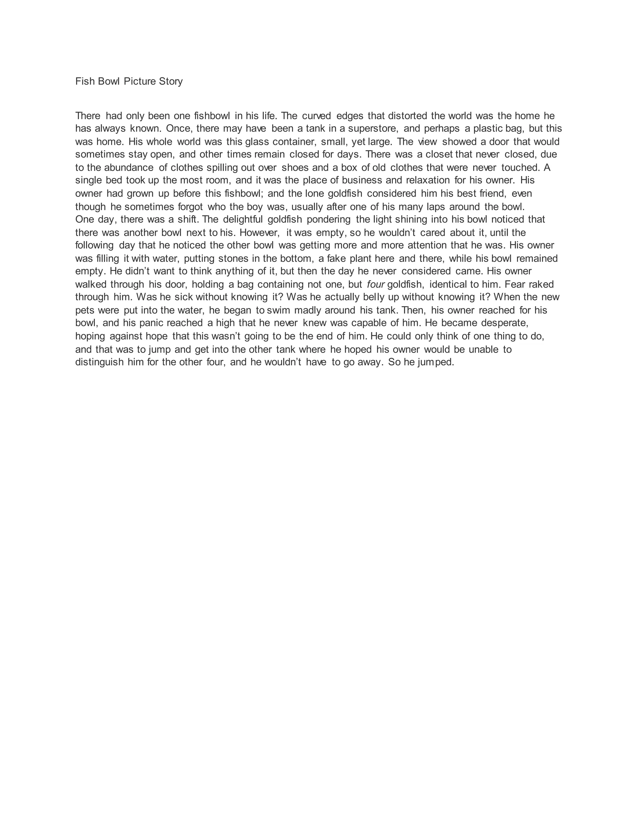 Fish bowl picture story | DOCX