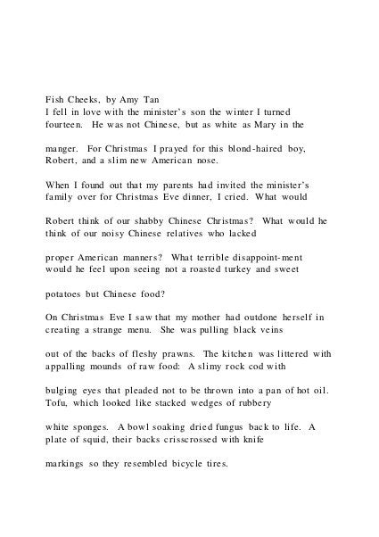 Fish Cheeks, by Amy Tan I fell in love with the minister’s s | PDF