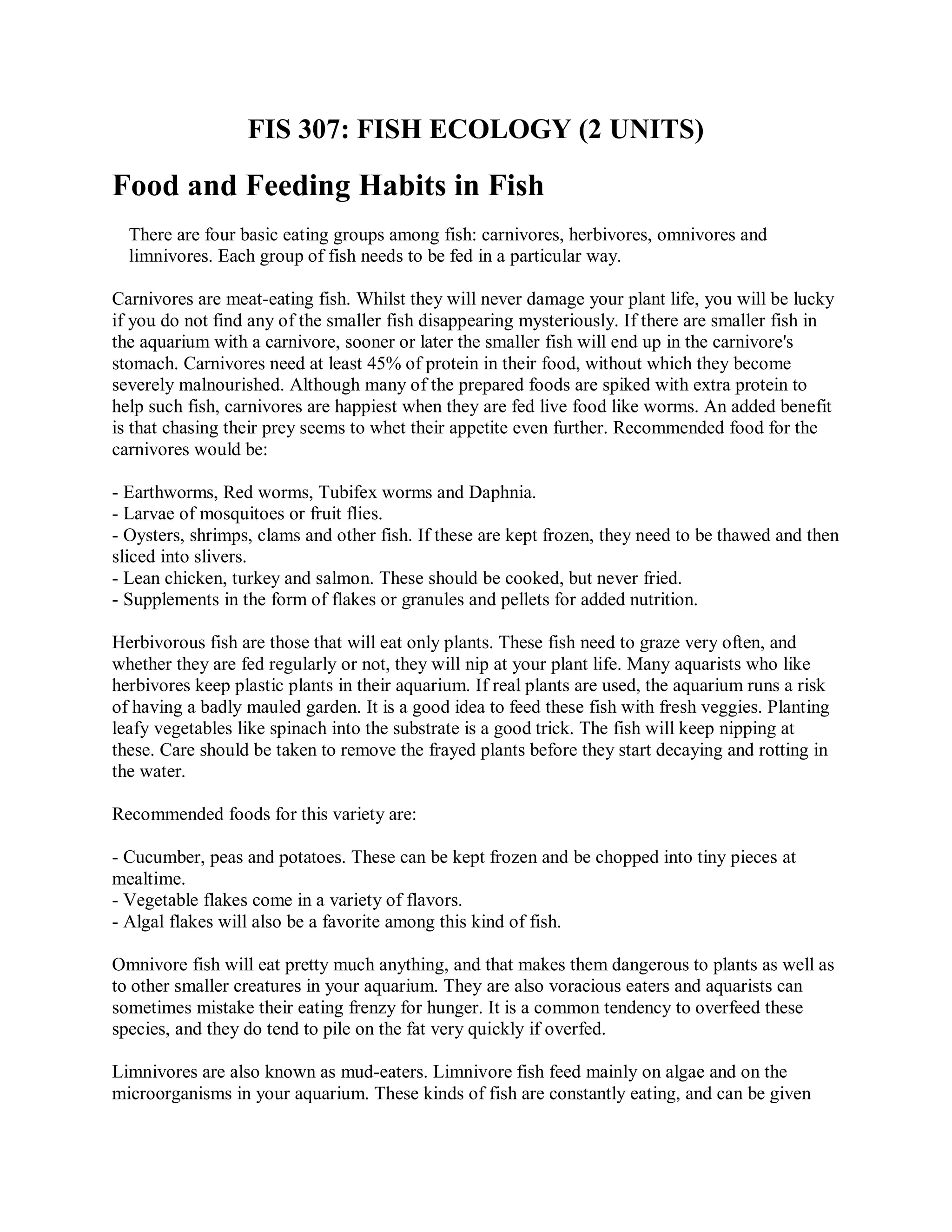 fish ecology and feed chain in aquatic enviroment | PDF