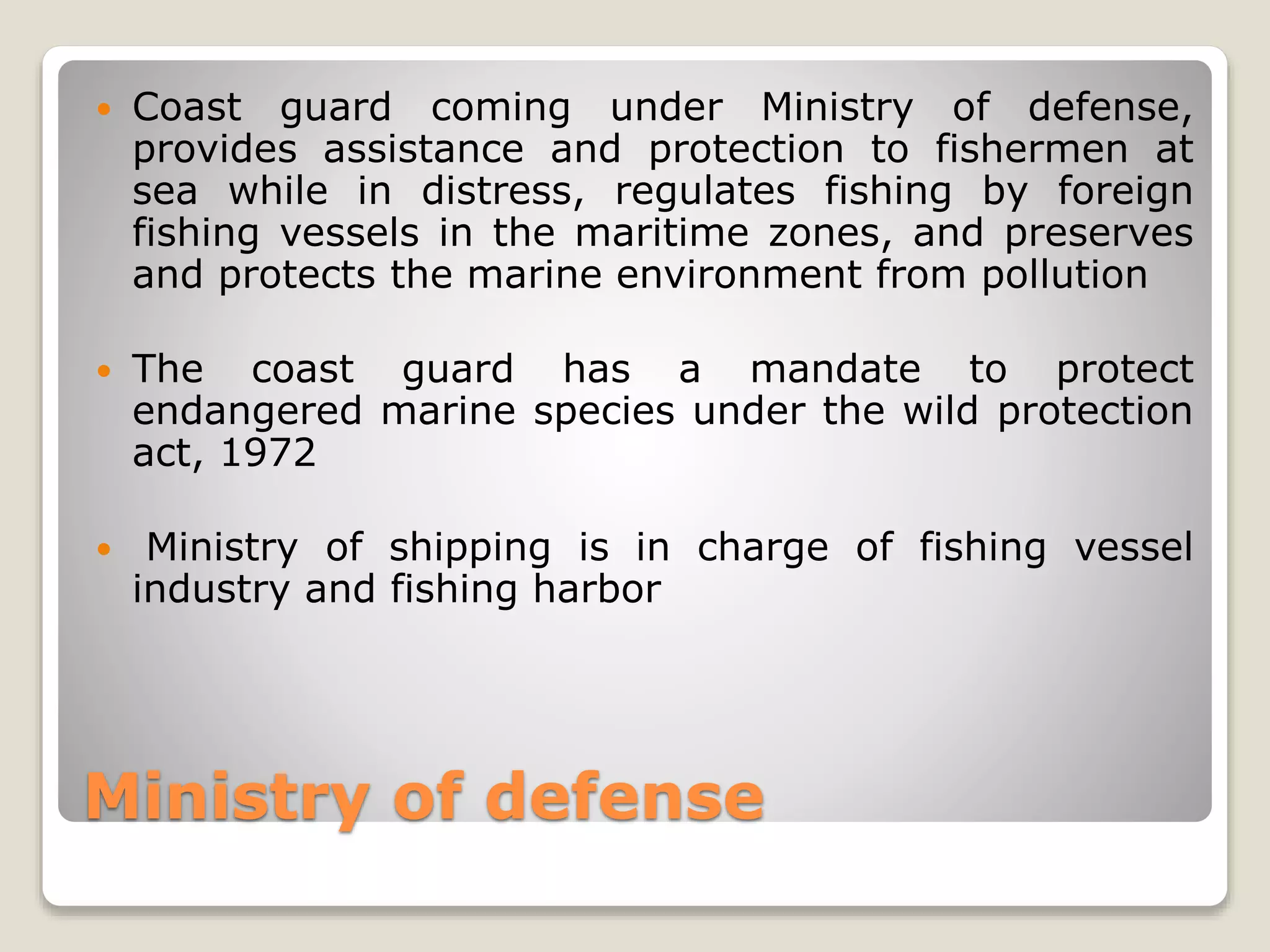 Fisheries legal, regulatory and developmental setup, | PPTX