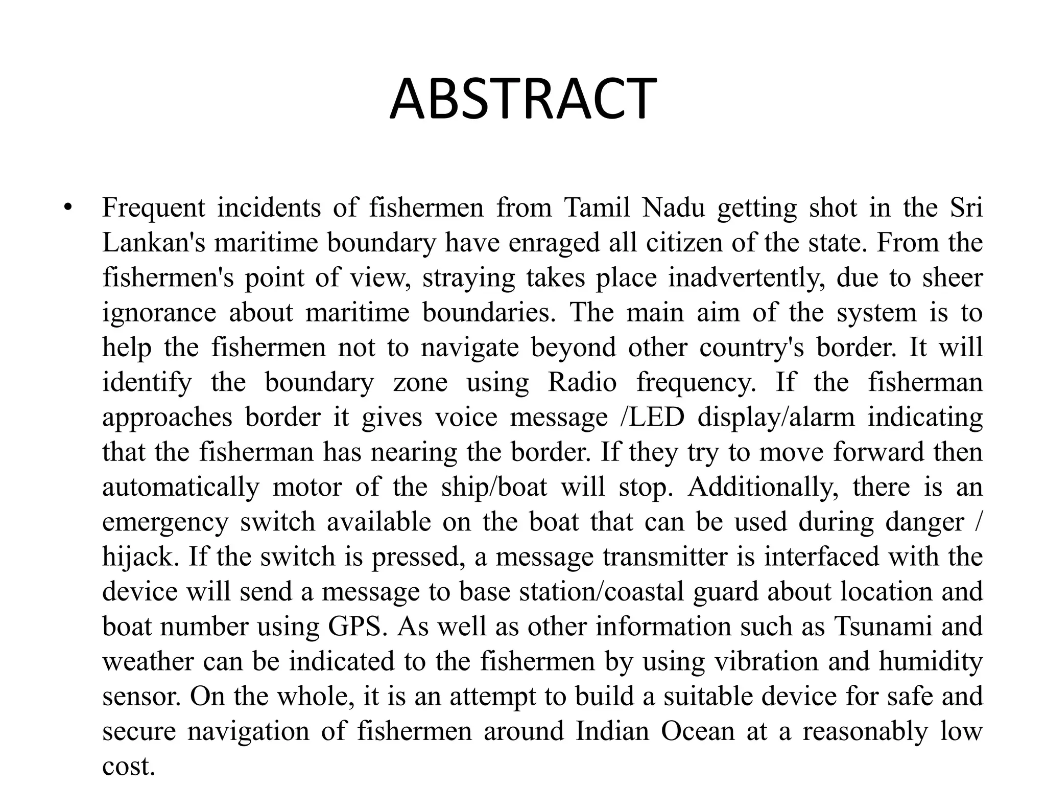 Fishermen alert system using gps | PPTX