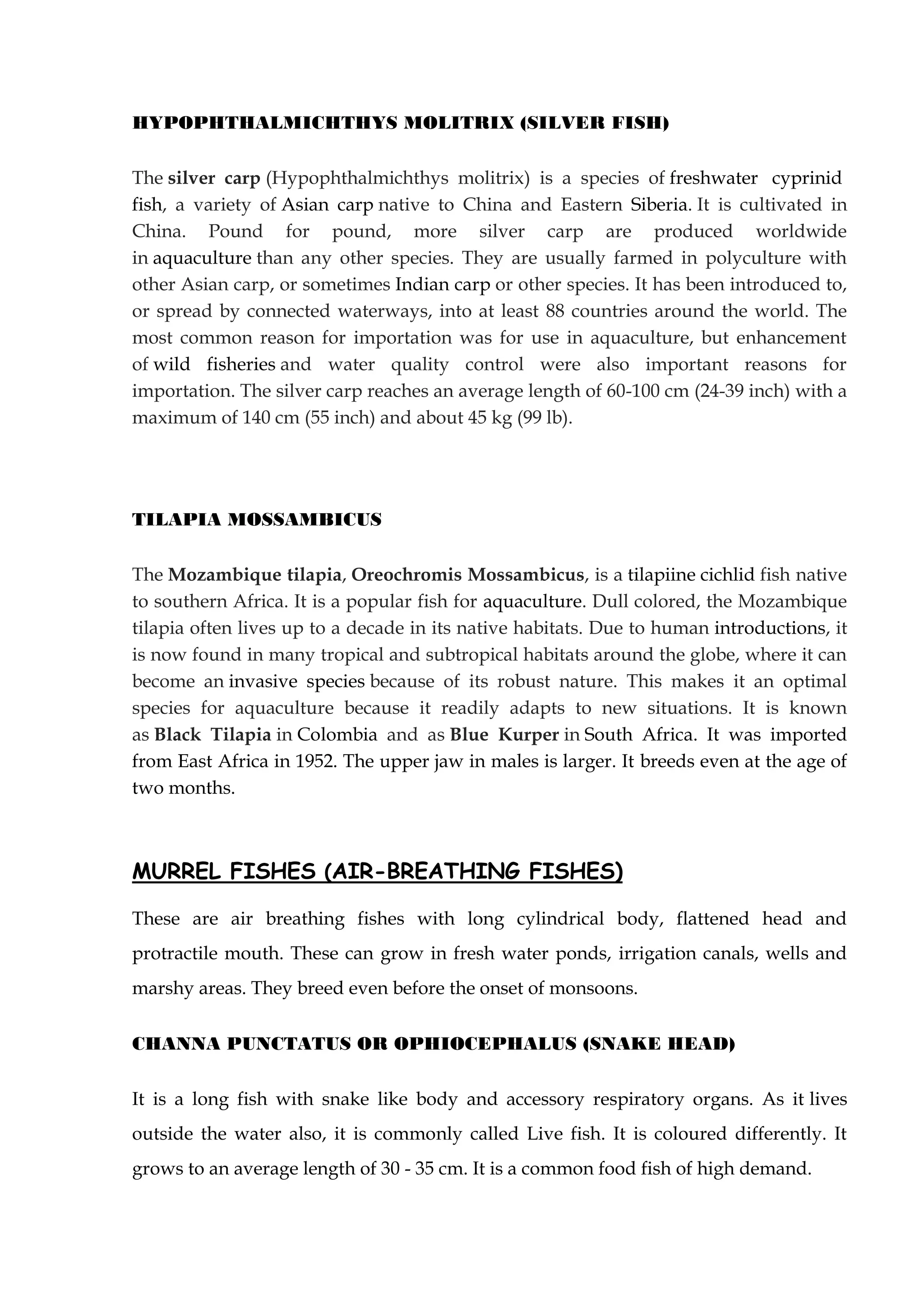 FISH SEED PRODUCTION & CULTIVABLE FISH SPECIES WITH FISH CUM DUCK ...