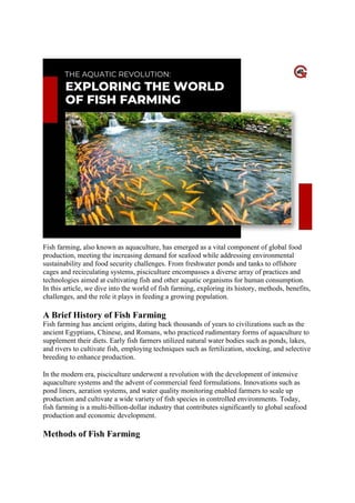 Fish Farming: Methods, Benefits, Challenges, Future Directions and ...