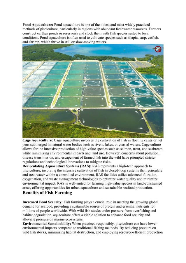 Fish Farming: Methods, Benefits, Challenges, Future Directions and ...