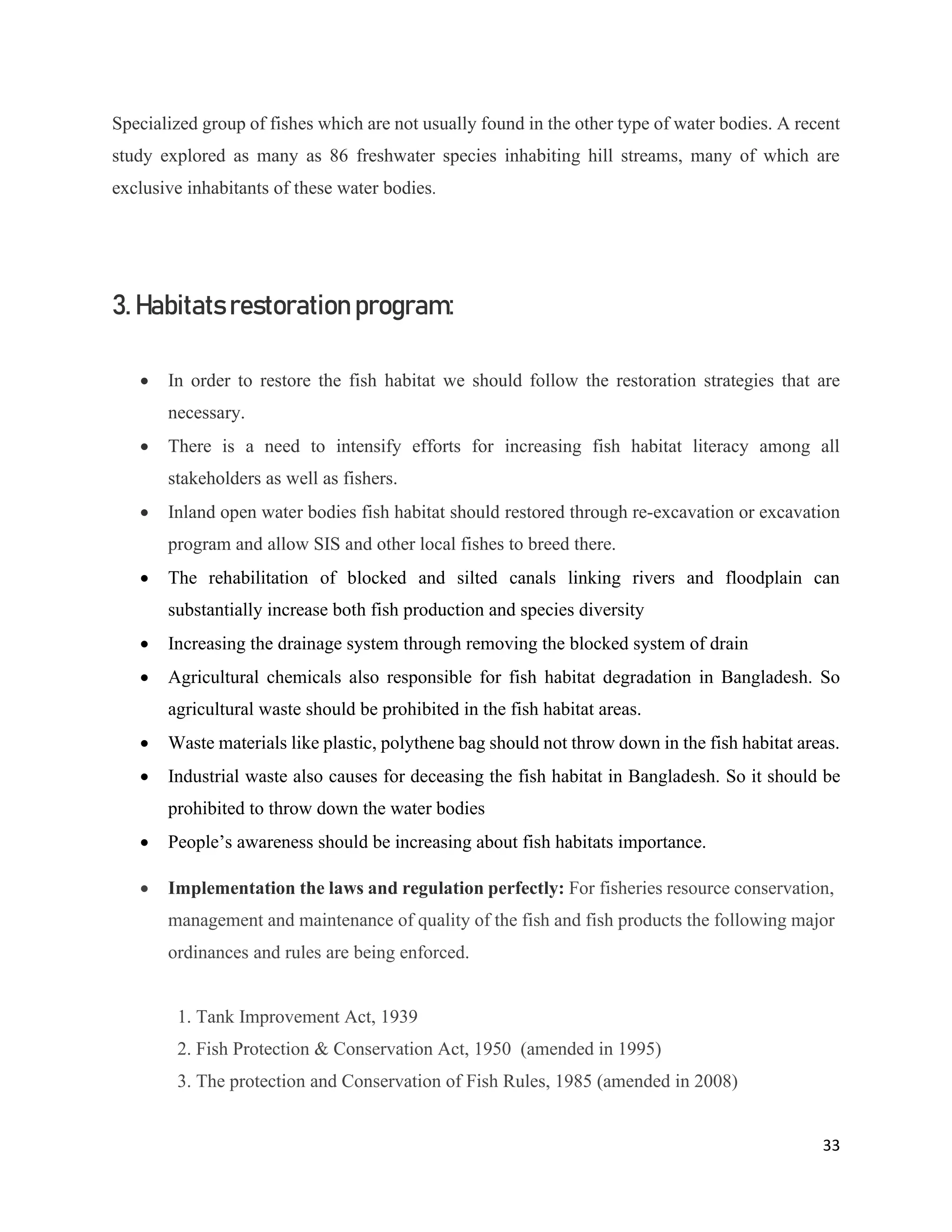 FISH HABITATS AND THEIR RESTORATION PROGRAMS IN BANGLADESH, CAUSES OF ...