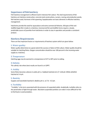 Fish Hatchery Management, Fish hatchery requirements.docx