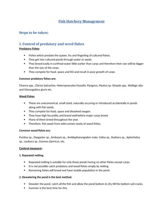 Fish Hatchery Management, Fish hatchery requirements.docx
