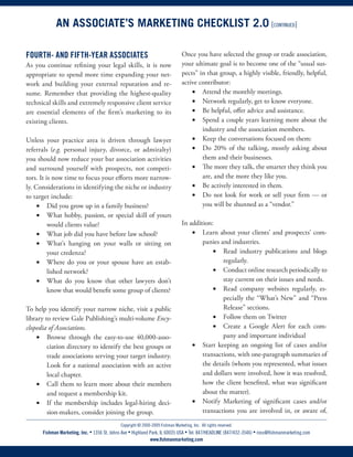 Ross Fishman Associate Marketing Checklist by Year of Practice 2.0 | PDF