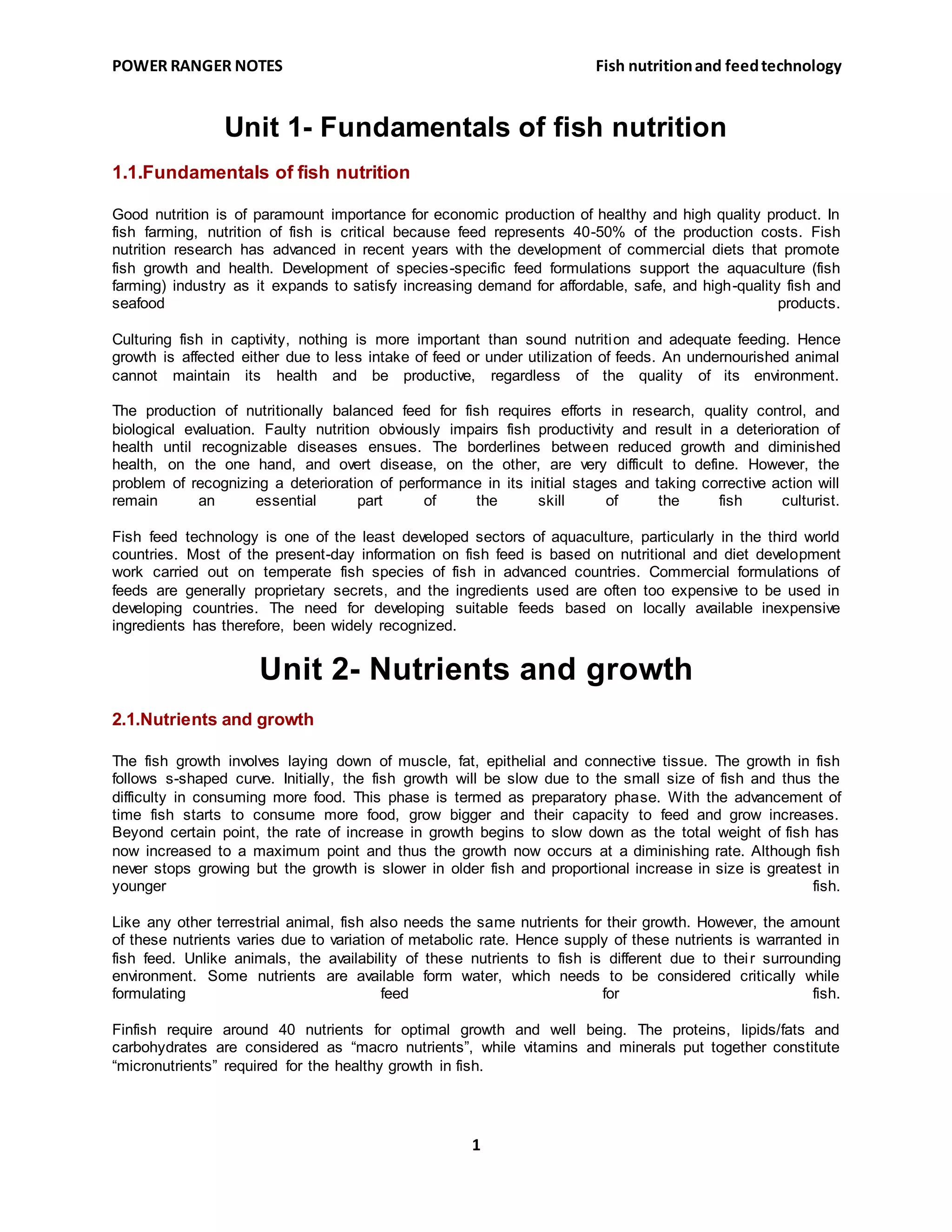 Fish nutrition and feed technology 4th sem (full sylabus) | DOCX