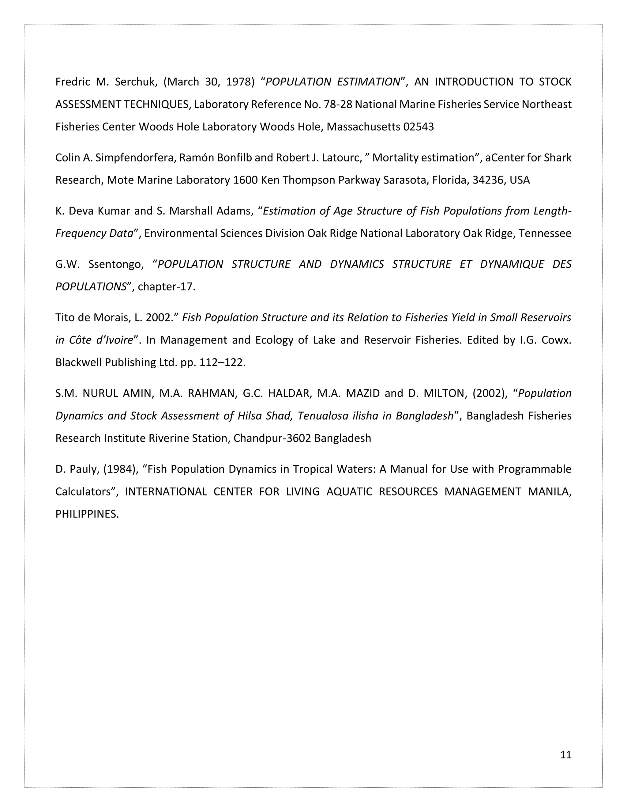 fish population dynamics, Population structure | PDF