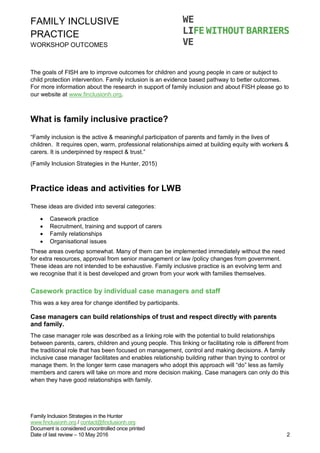 Fish workshop outcomes - LWB building a better life conference | PDF