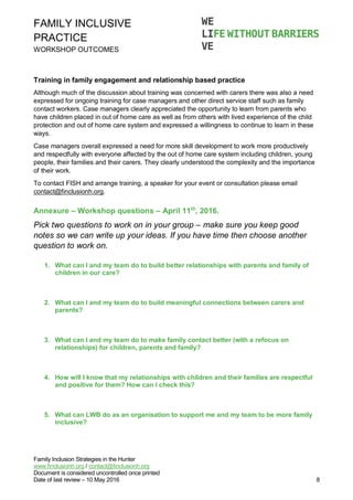 Fish workshop outcomes - LWB building a better life conference | PDF