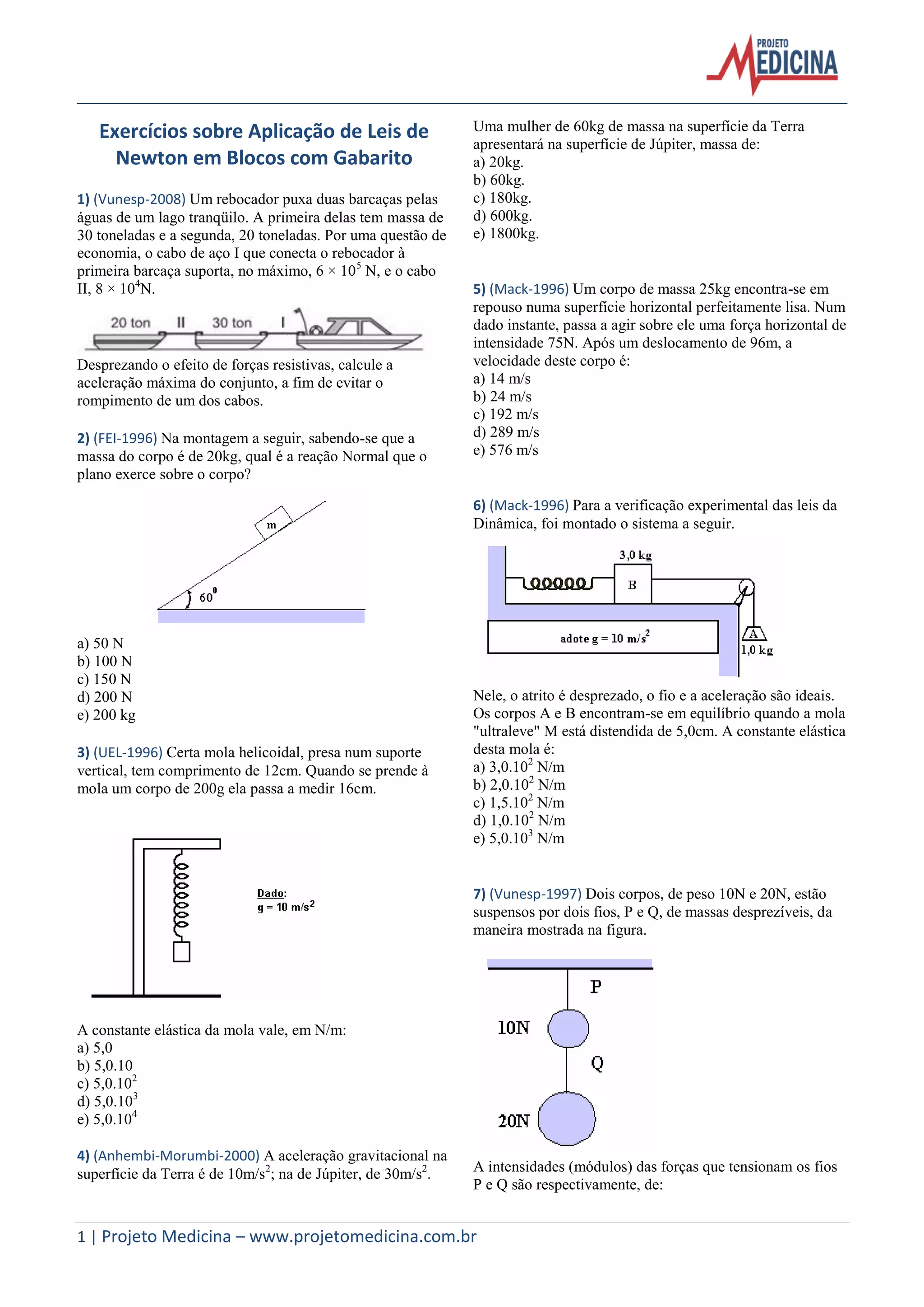 Fisica dinamica leis_de_newton_aplicacoes_blocos_gabarito | PDF