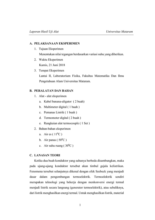 FISIKA EKSPERIMEN II : Konversi Energi Termal-Listrik Dengan Modul TEC1-12706 | PDF