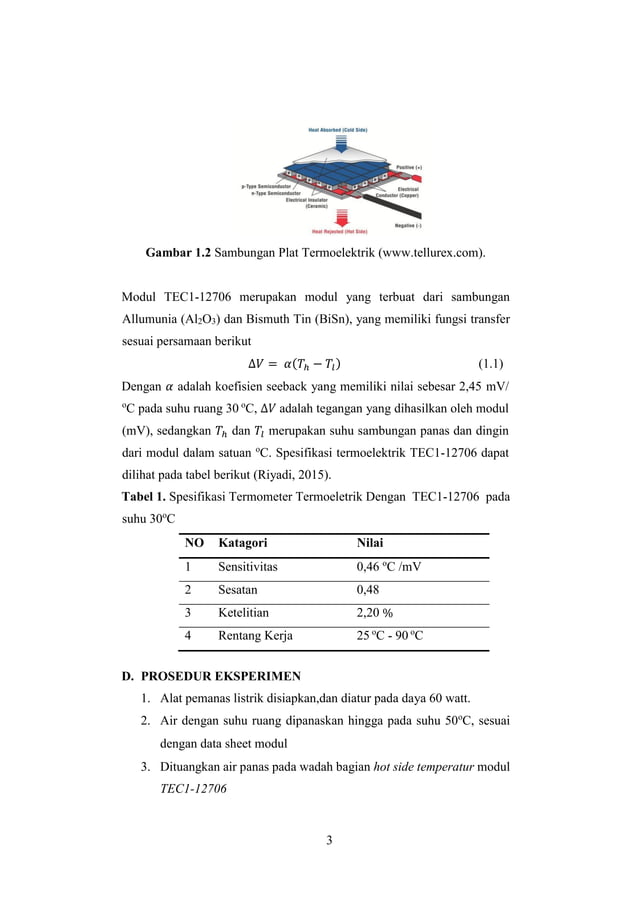 FISIKA EKSPERIMEN II : Konversi Energi Termal-Listrik Dengan Modul TEC1-12706 | PDF