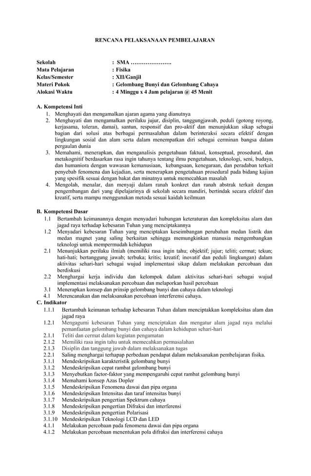 RPP Fisika SMA Kelas XII | PDF