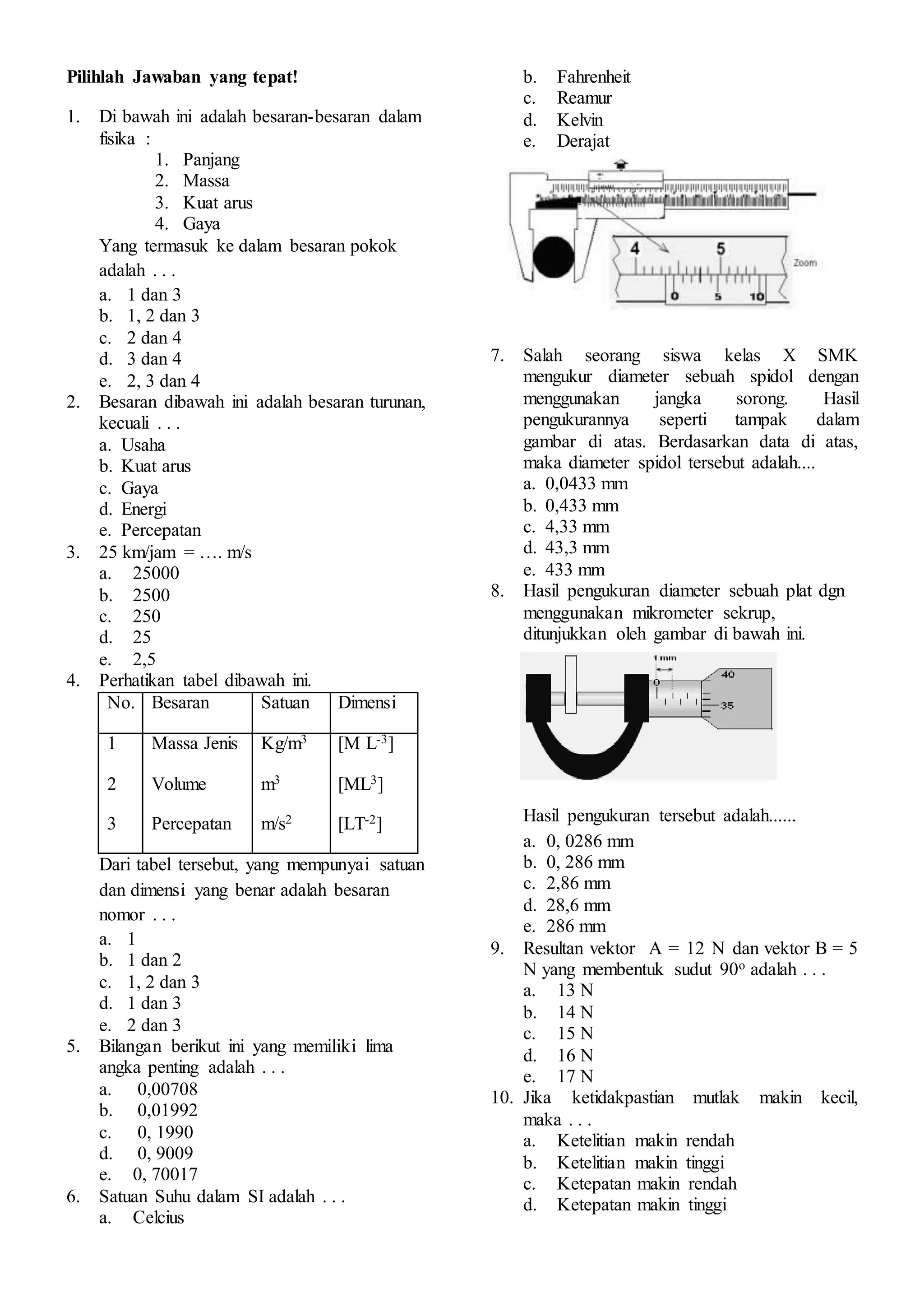 Fisika uas smk ganjil x tm sip | PDF