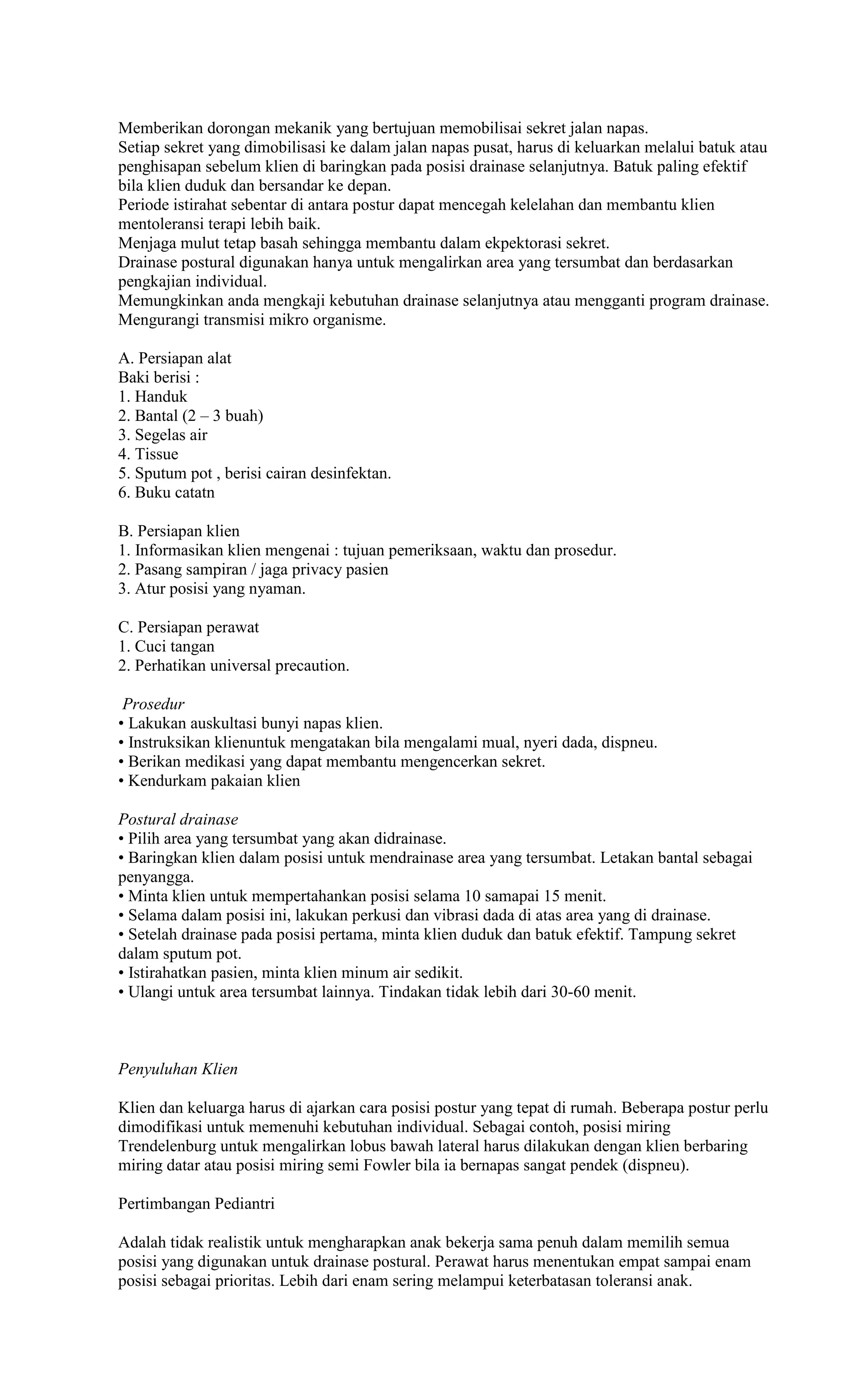 Fisioterapi dada dan batuk efektif AKPER PEMKAB MUNA | DOCX