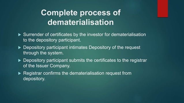 DEMATERIALISATION:MODES & PROCEDURE | PPTX | Stocks and Bonds ...
