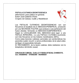 FÍSTULA CUTÁNEA ODONTOGÉNICA | DOCX