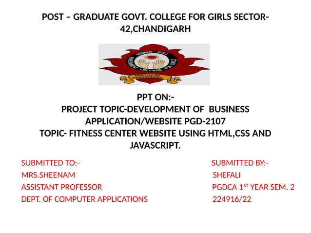 Topic Fitness Center Website Using Htmlcss And Javascript Ppt