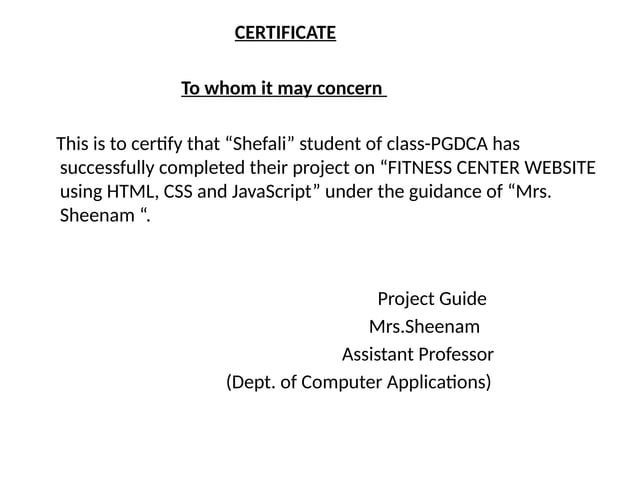 Topic Fitness Center Website Using Htmlcss And Javascript Ppt